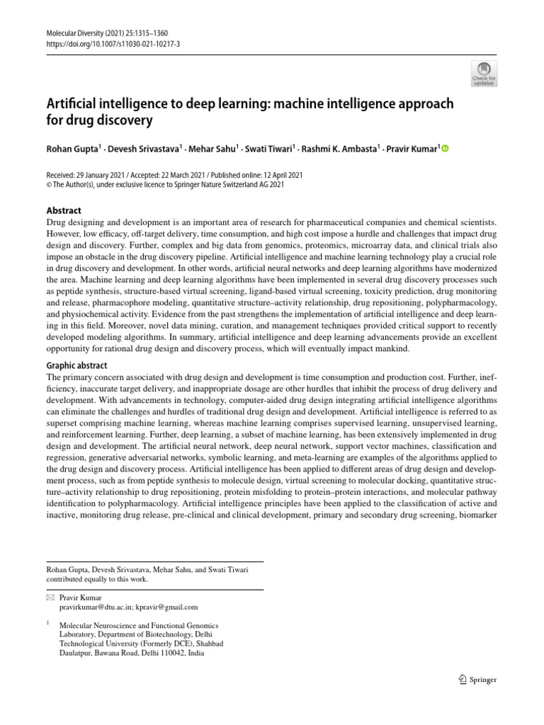 Artificial Intelligence To Deep Learning: Machine Intelligence Approach For Drug Discovery | PDF ...
