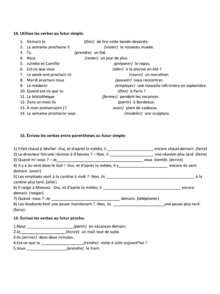 EXERCICES VERBE REVISITION b1 | PDF