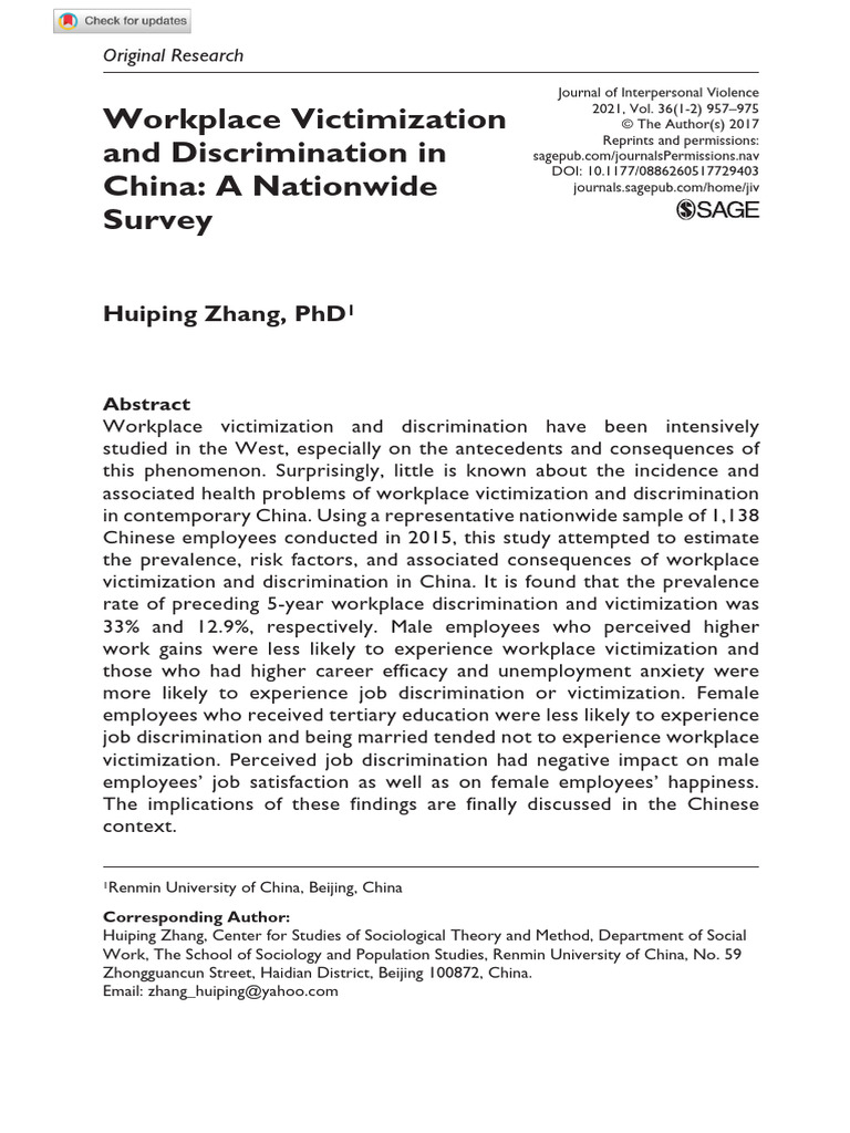 Workplace Victimization in China Survey | PDF | Survey Methodology ...