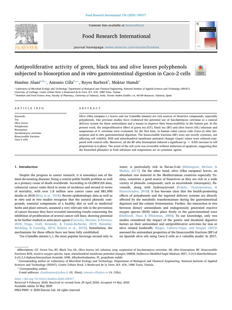 Jilani2020 - ECV e EFO Digest | PDF | Polyphenol | Life Sciences