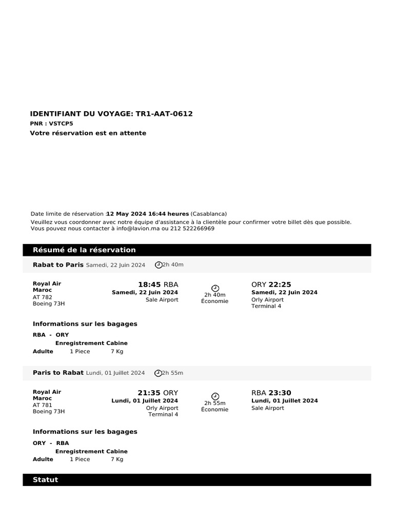 Safar Click - Flight Booking - TR1-AAT-0612 - PNR - VSTCP5 | PDF