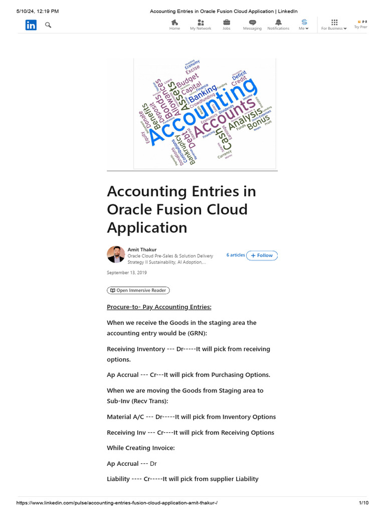 Accounting Entries in Oracle Fusion Cloud Application | PDF ...