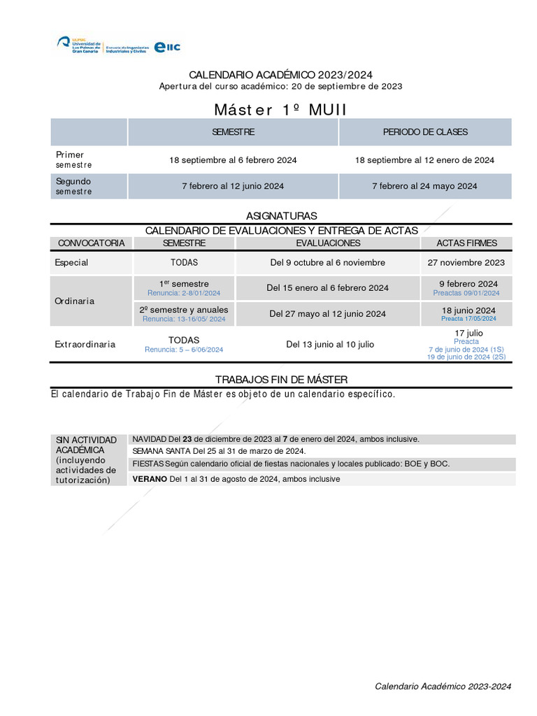 Calendario - Academico - 202324 Muii | PDF | Calendario | Observancias