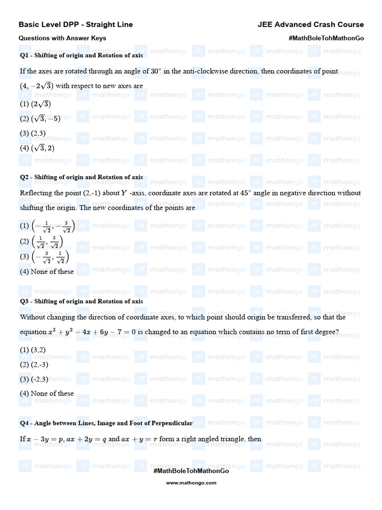 Basic Level DPP Straight Line Question Mathongo | PDF | Line (Geometry) | Triangle
