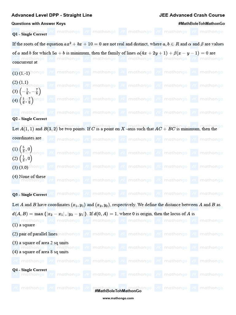 Advanced Level DPP Straight Line Question Mathongo | PDF | Mathematics ...