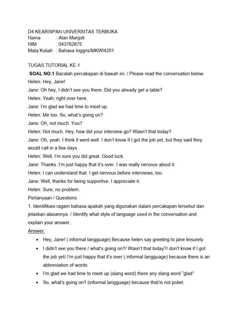 D4 ARSIP - Tgas 1 Bahasa Inggris | PDF | Human Communication