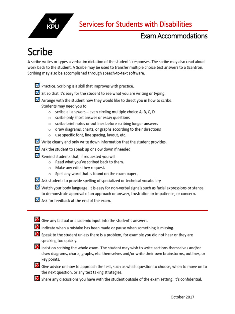 Scribe Handout For Student Assistants Oct 2017 | PDF | Human Communication