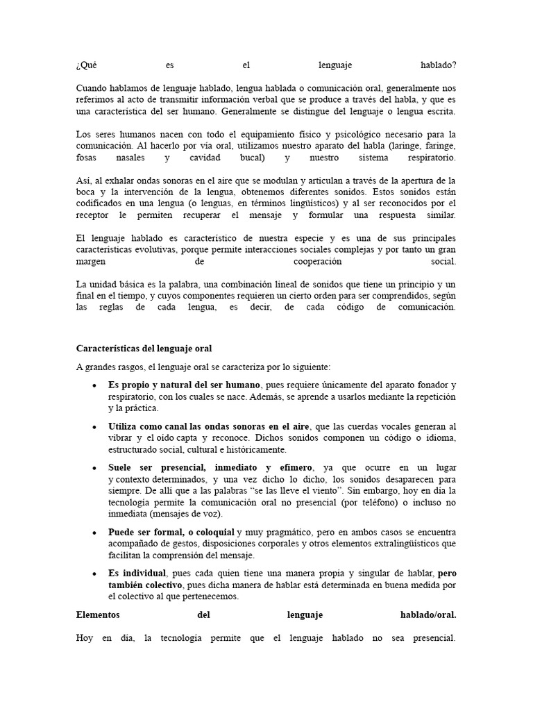 Características del Lenguaje Hablado | PDF | Hablar en público ...