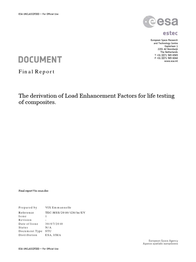 Load Enhancement Factors Esa | PDF | Fatigue (Material) | Reliability ...
