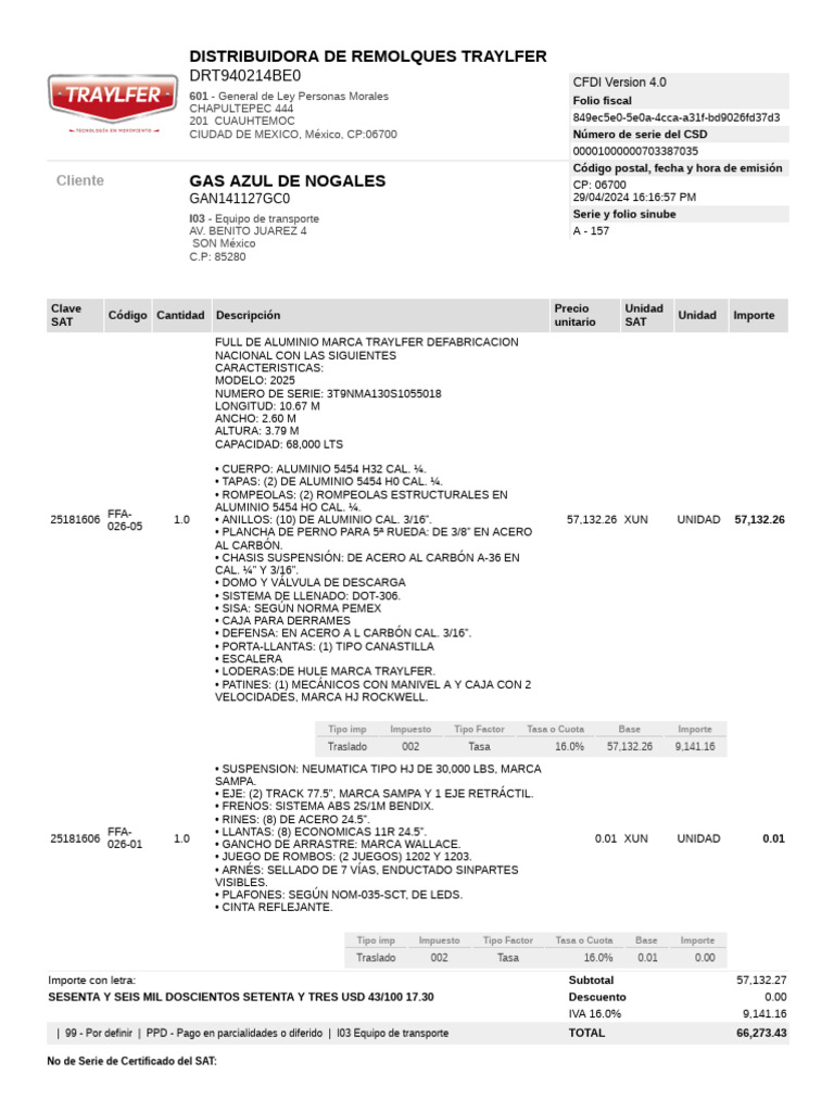 DRT940214BE0 - Factura - A157 Tanque Acero Al Carbón | PDF | Rieles