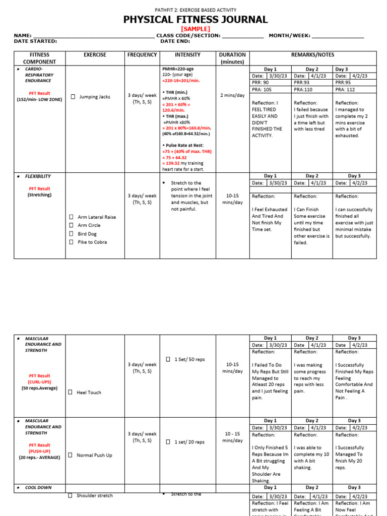 PathFit 2: Exercise Activity Journal | PDF | Management Of Obesity ...