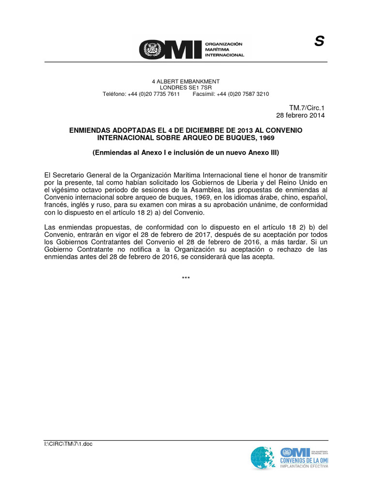 Enmiendas al Convenio de Arqueo 1969 | PDF | Business