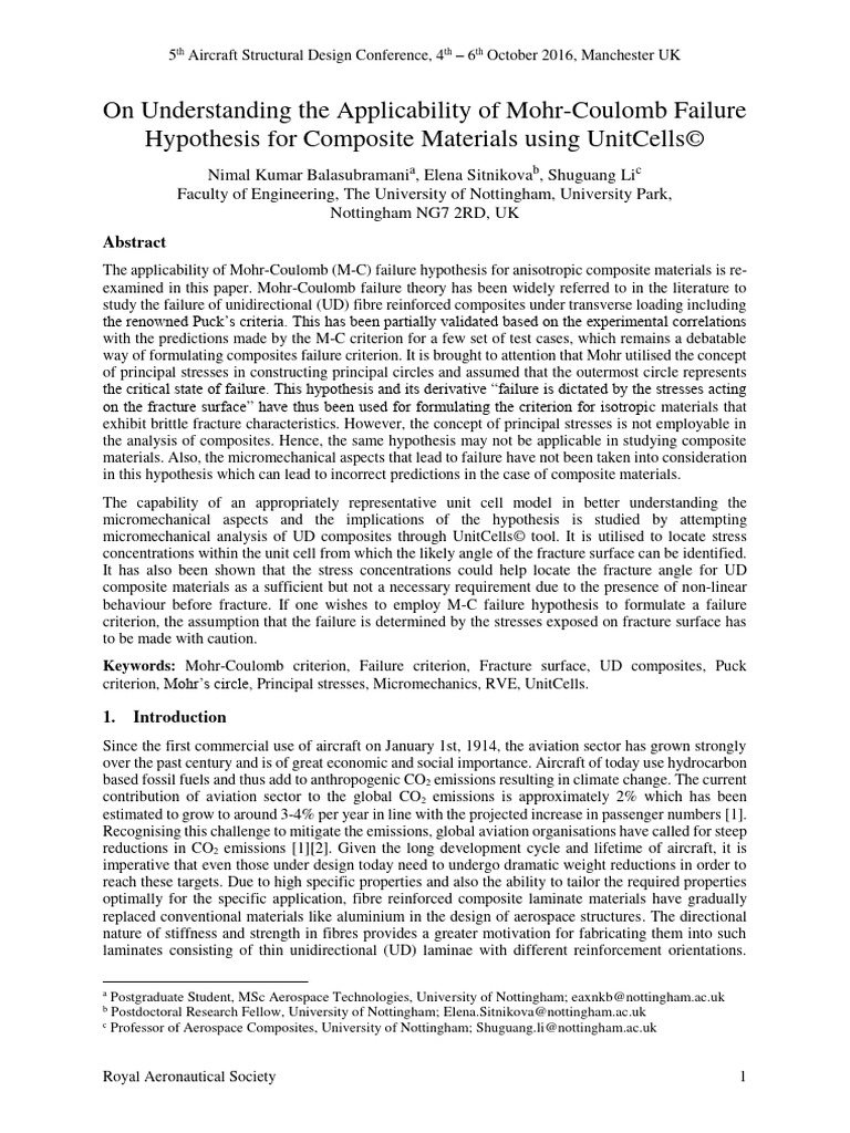On Understanding The Applicability of Mohr-Coulomb Failure Hypothesis For Composite Materials ...