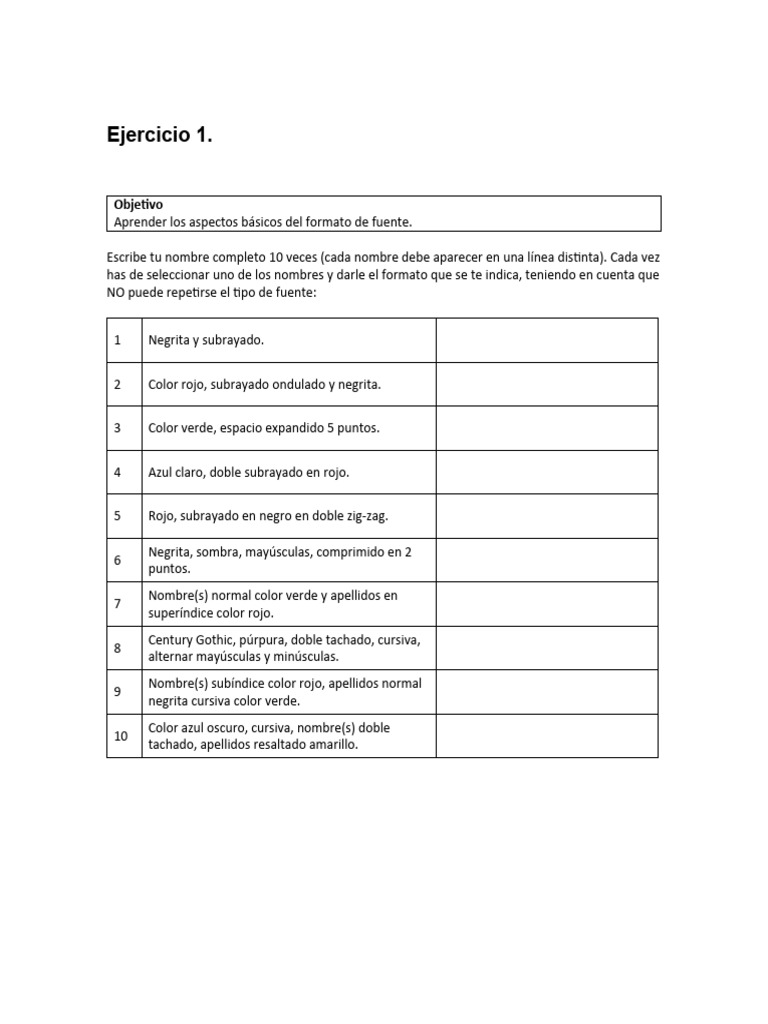 Ejercicio 1 - Formato Fuente | PDF