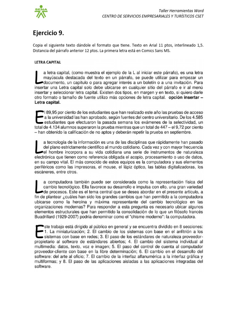 Formato de Texto y Letra Capital en Word | PDF | Software de la ...