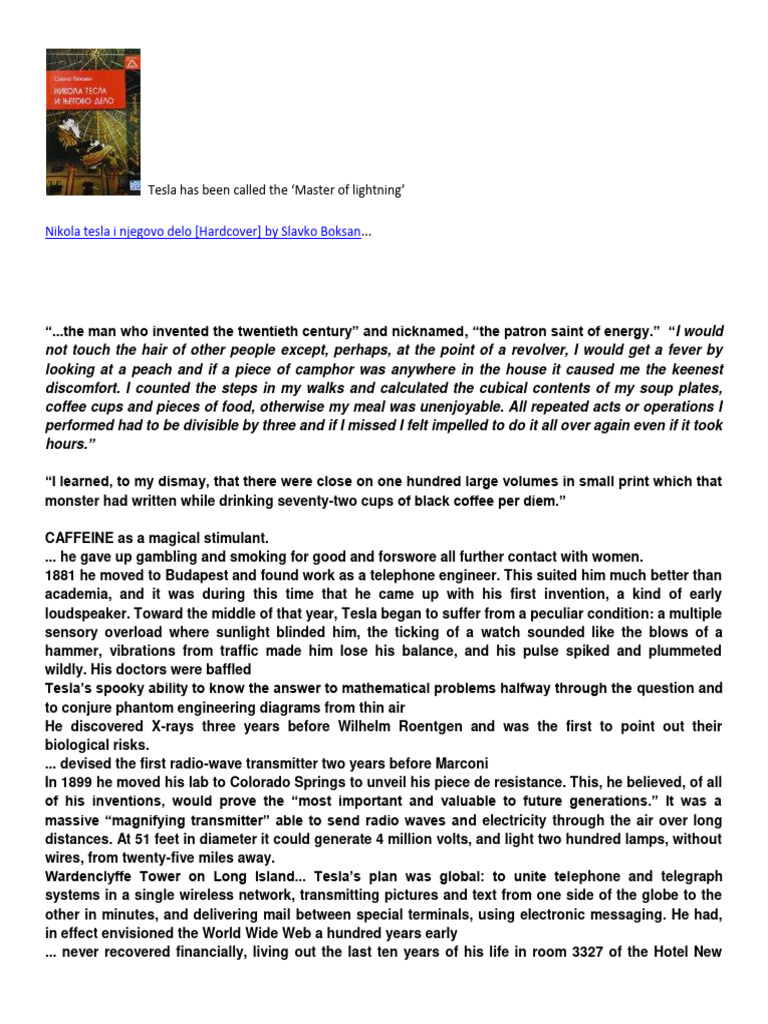 Nikola Tesla Colorado Springs Notes 1899 | PDF | Nikola Tesla | Electricity