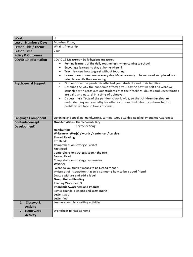 Grade 3 Term 1 Week 3 and 4 Exemplary Lesson Plan | PDF | Phonics ...