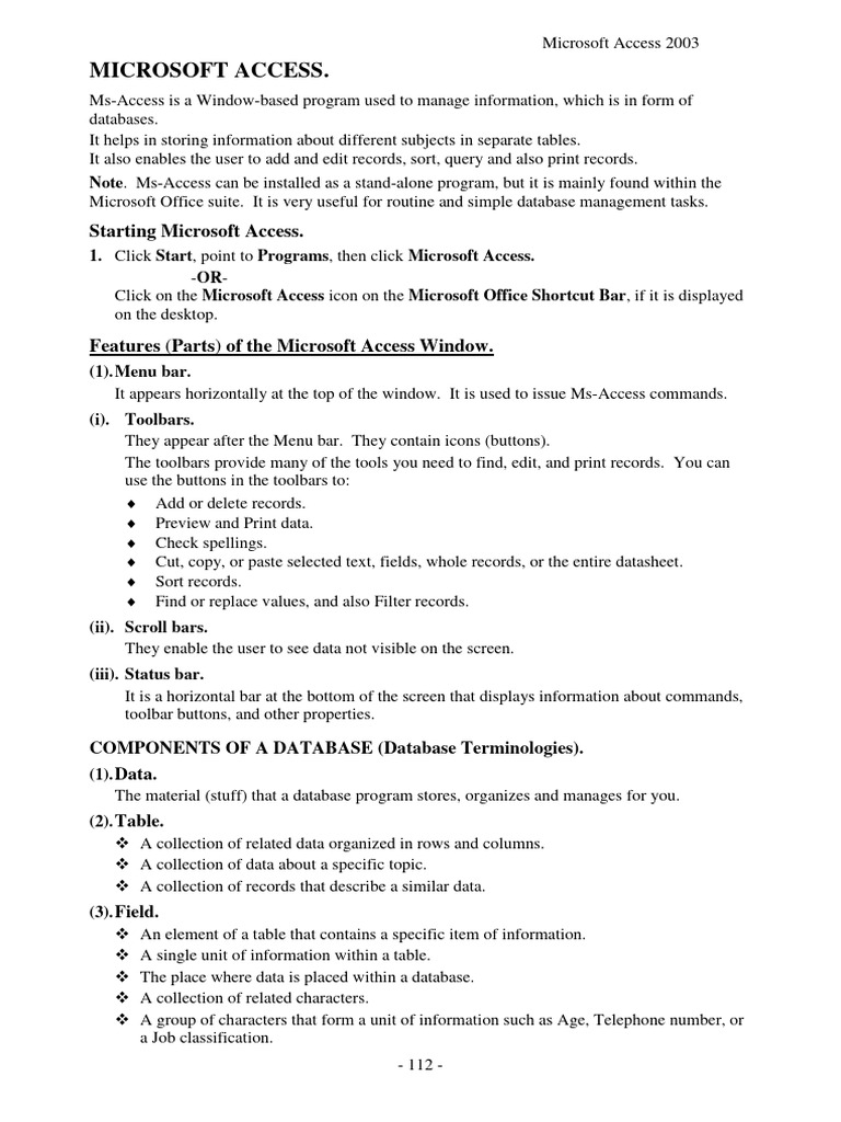 Ms-Access-notes For Computer Packages | PDF | Microsoft Access | Databases Ms-Access-notes For Computer Packages | PDF | Microsoft Access | Databases