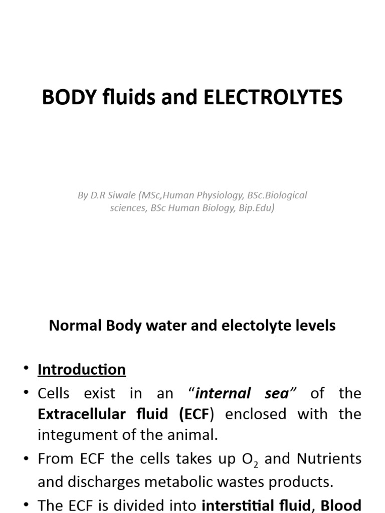 A. Body Fluids and Electrolytes by D Siwale | PDF | Electrolyte | Lymph