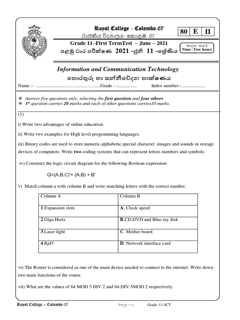 Grade 11 ICT First Term Test 2021 | PDF | Computer Memory | Random ...