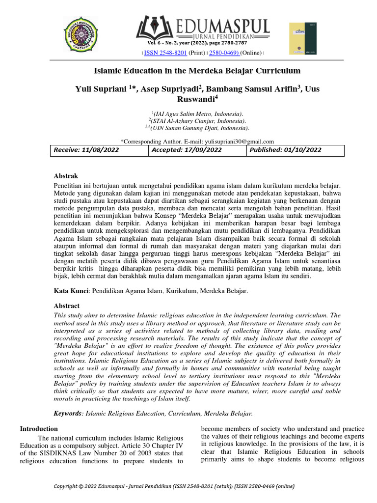 Islamic Education in the Merdeka Belajar Curriculum | PDF | Learning | Data