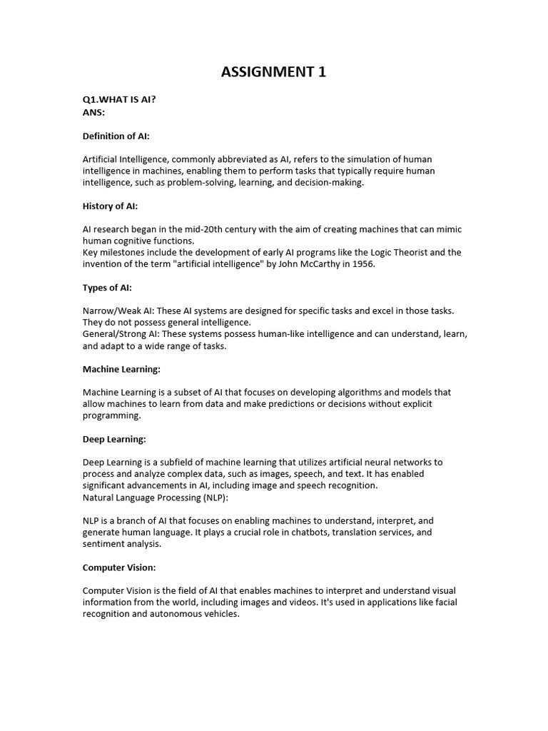Artificial Intelligence Notes Assignment No 1 | PDF | Artificial ...