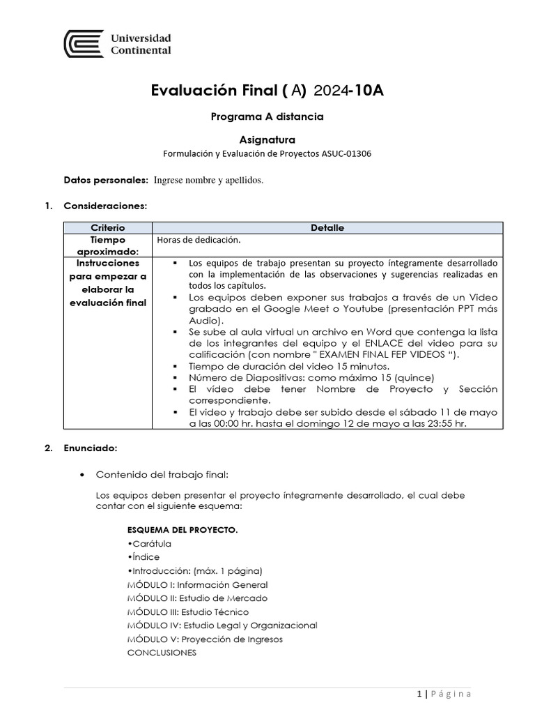 Evaluación Final - FEP - 2024-10 - Prueba - A Distancia | PDF | Informática