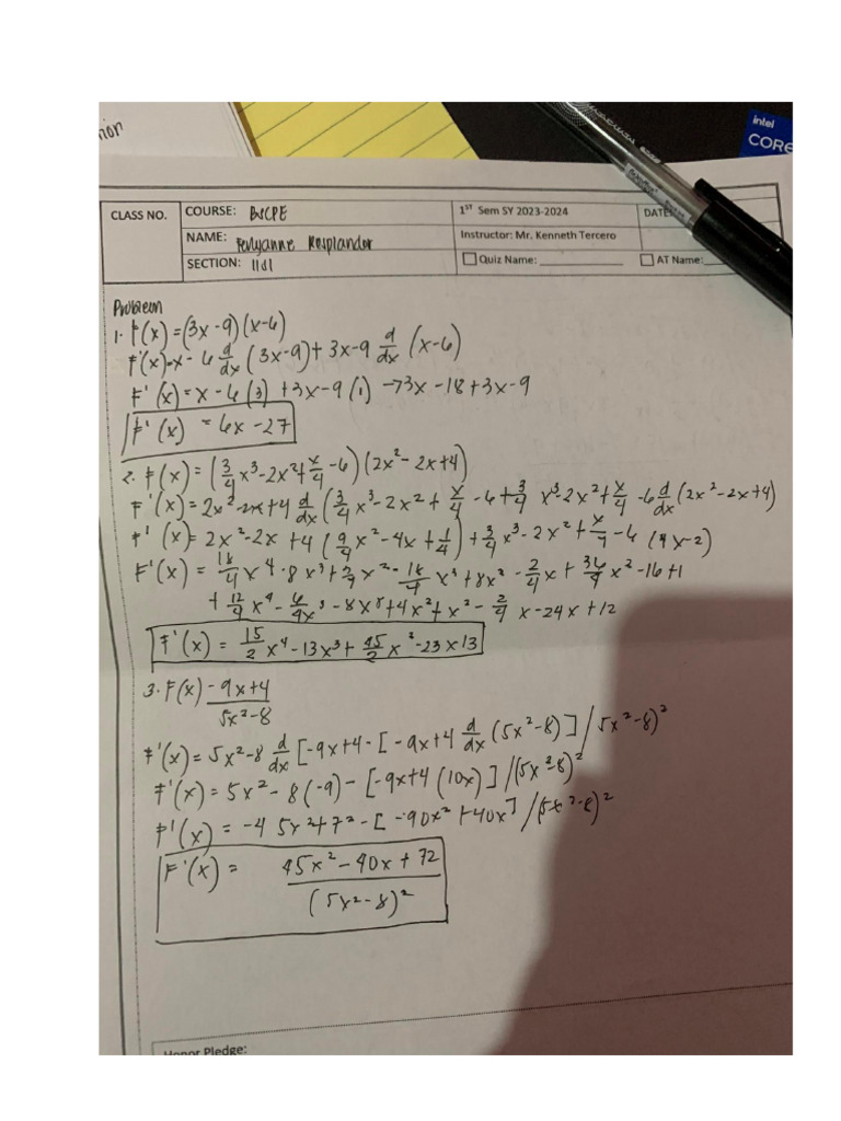 Product Rule Quotient Rule And Chain Rule Differentiation Pdf