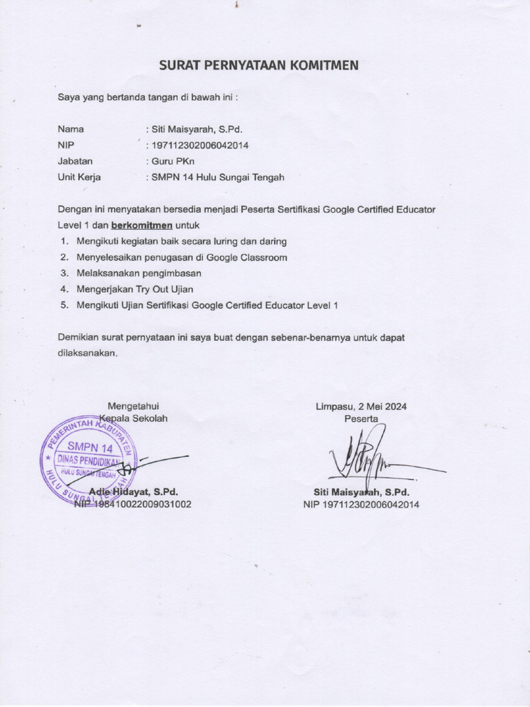 Surat Pernyataan Komitmen | PDF