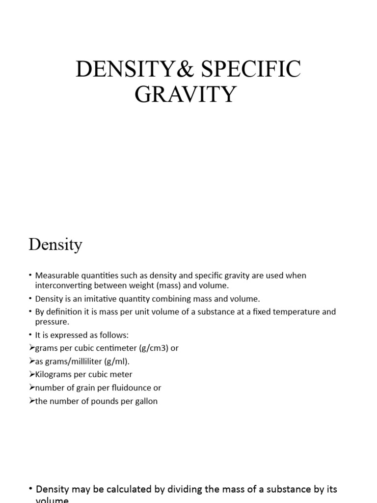 Density& Specific Gravity | PDF | Density | Mass Concentration (Chemistry)