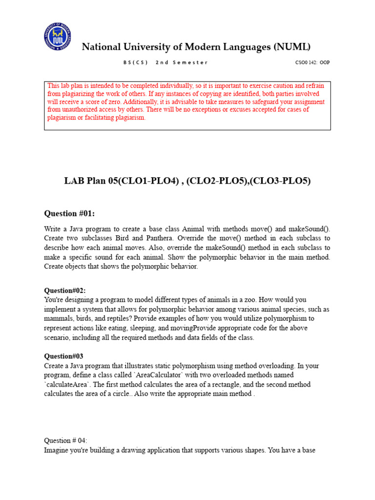 Lab Plan 5 | PDF | Method (Computer Programming) | Class (Computer Programming)