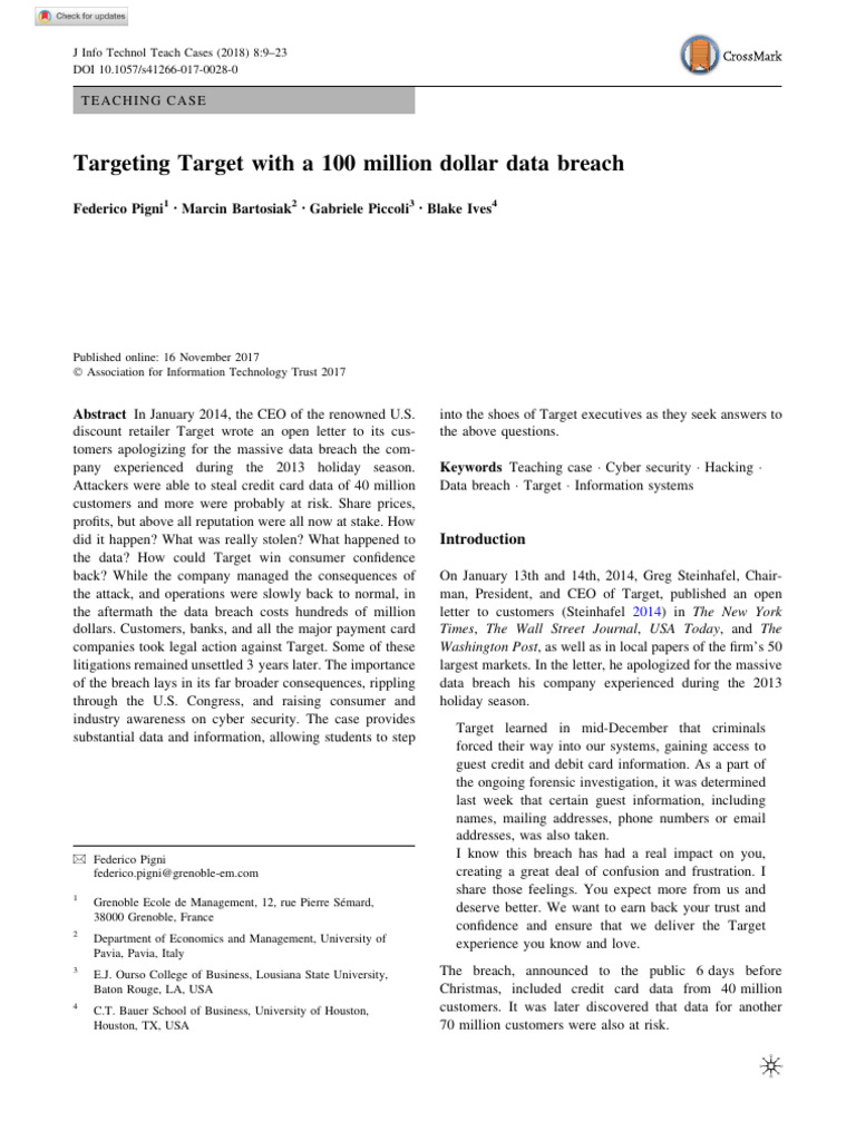 Target's $100M Data Breach Case Study | PDF | Point Of Sale | Credit Card