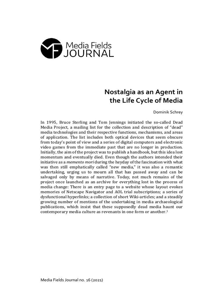 Schrey 2021c Life Cycle | PDF | Nostalgia | New Media