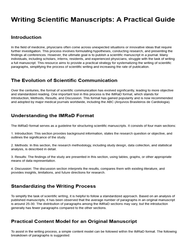 Writing Scientific Manuscripts A Practical Guide | PDF | Data | Methodology