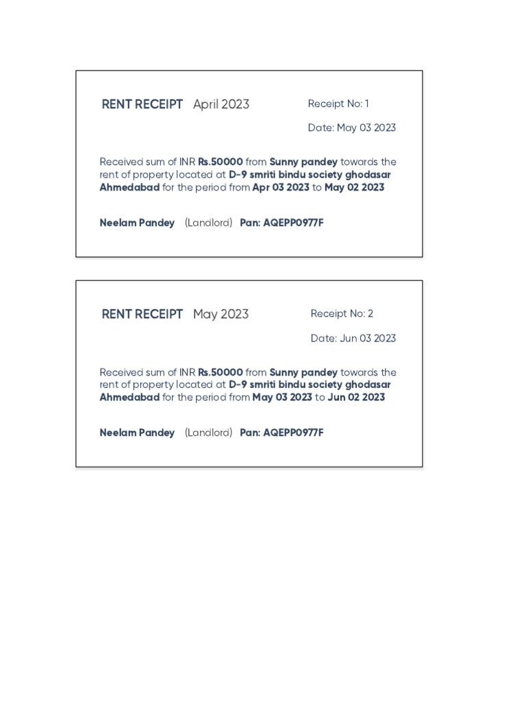Monthly Rent Receipts for 2023-2024 | PDF | Finance & Money Management ...