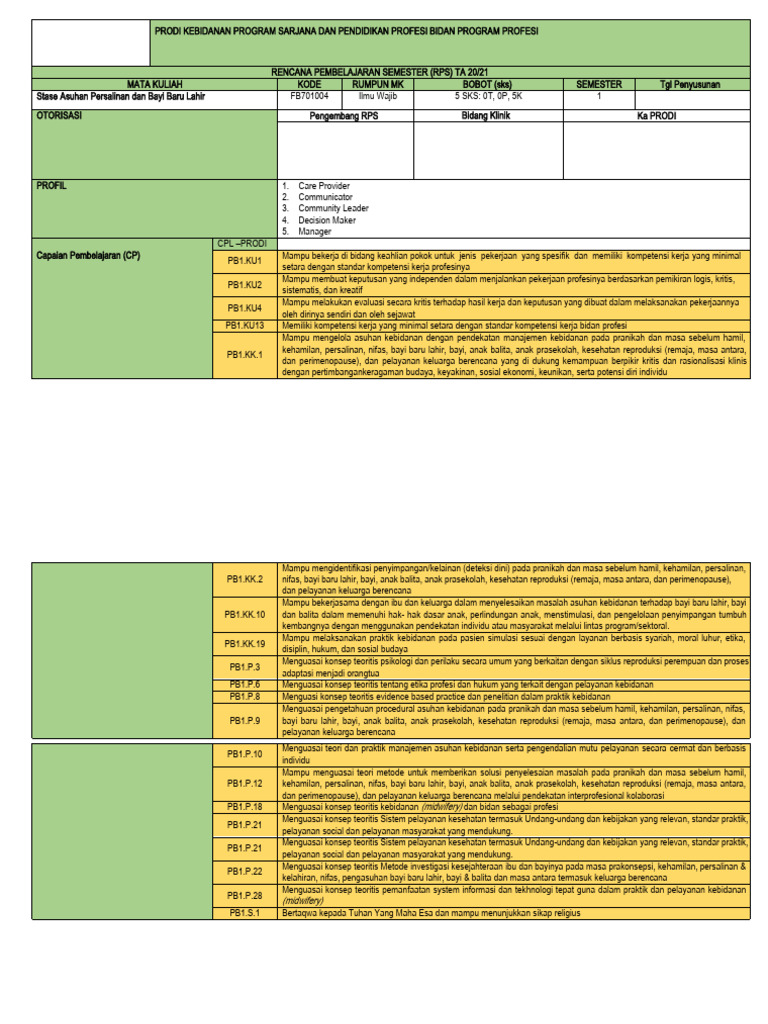 CONTOH RPS STASE PERSALINAN | PDF