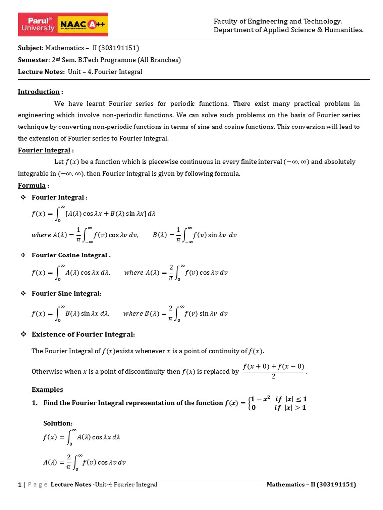 Unit-4 Fourier Integral 1 - 4 | PDF | Fourier Series | Trigonometry