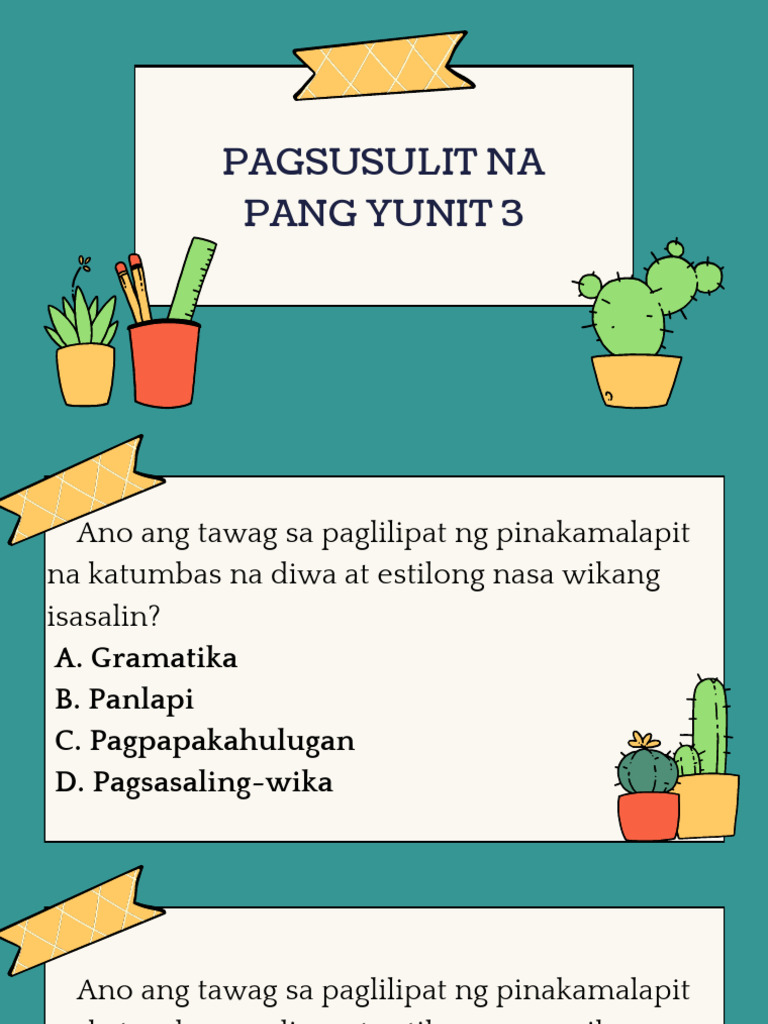 Yunit Test Answer Key Reviewer | PDF