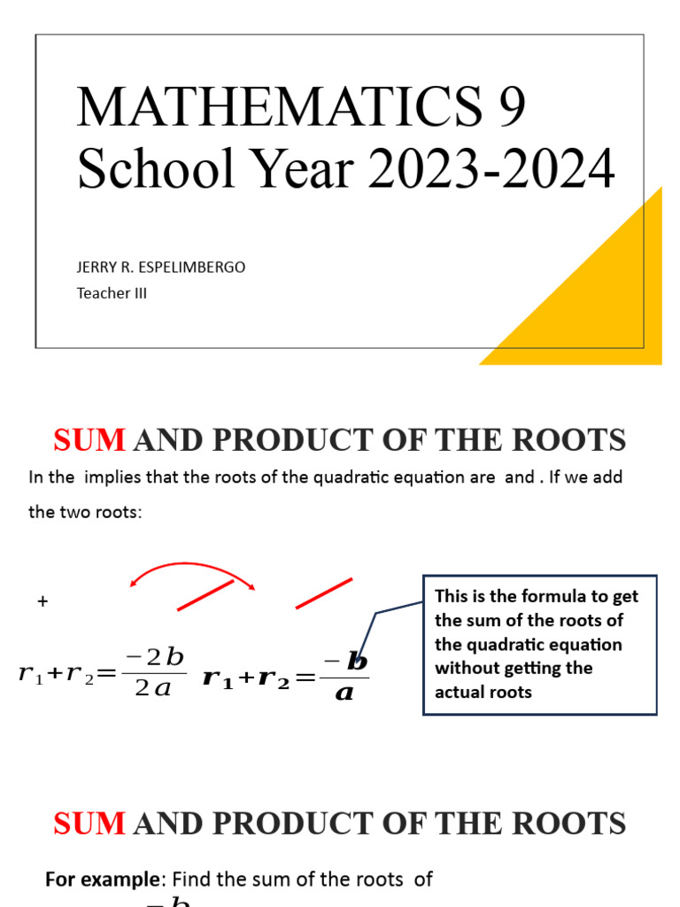 Sum and Product of The Roots | PDF | Quadratic Equation | Equations