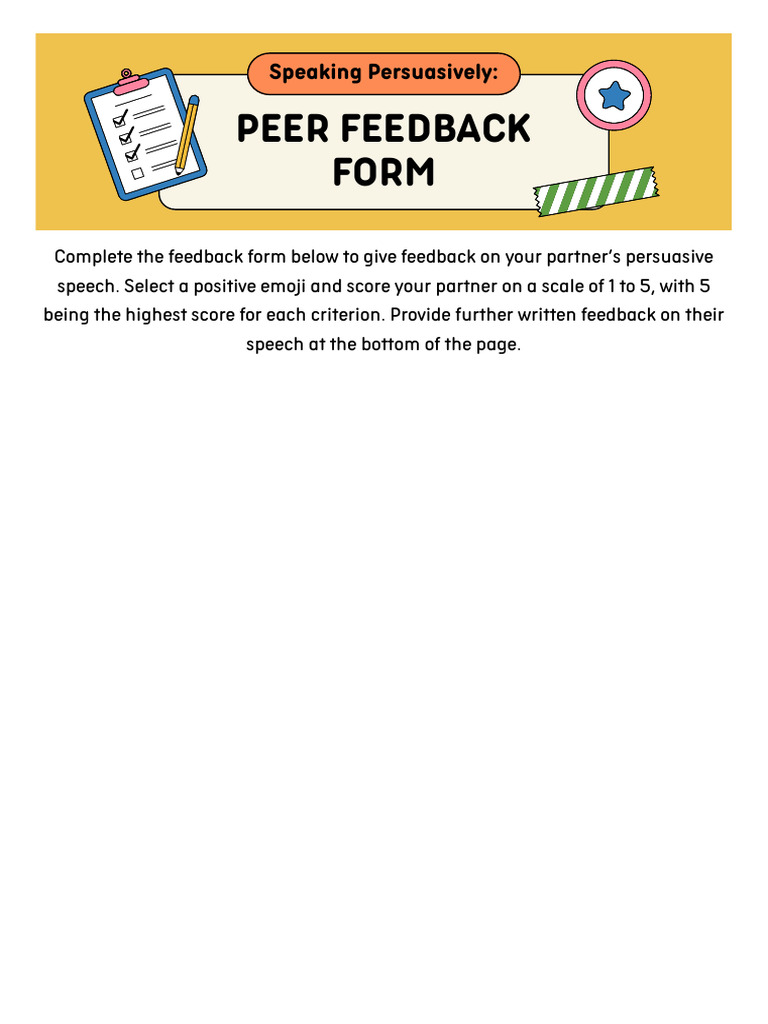 Speaking Persuasively Peer Feedback Form Doc in Yellow Green Simple ...