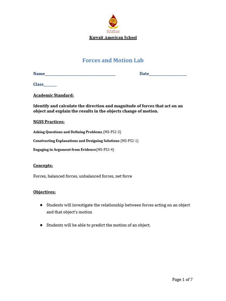 Forces and Motion Lab Report | PDF | Force | Evidence
