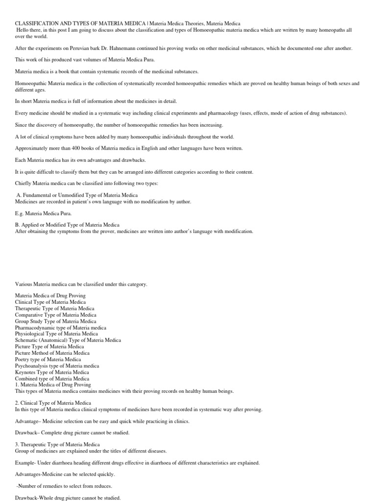 Classification of mm | PDF | Homeopathy | Medicine