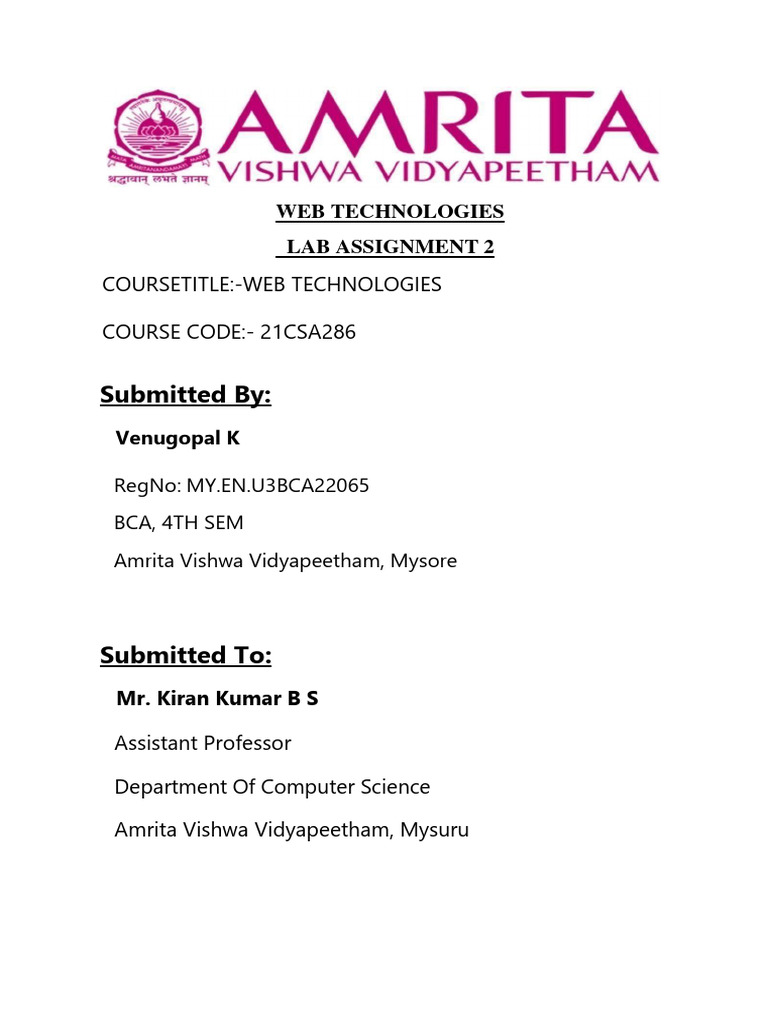 Submitted By:: Web Technologies Lab Assignment 2 | PDF