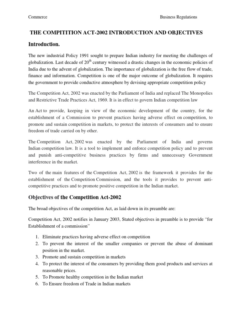 Overview of India's Competition Act 2002 | PDF | Competition Law ...