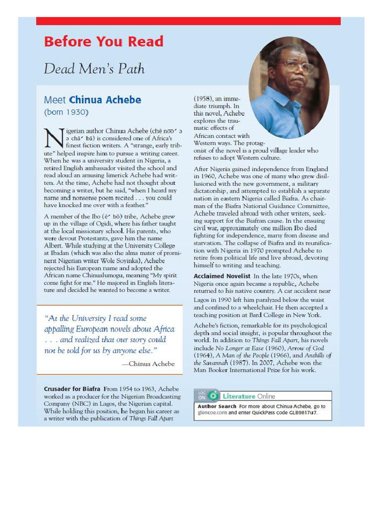 Dead Men's Path by Chinua Achebe | PDF