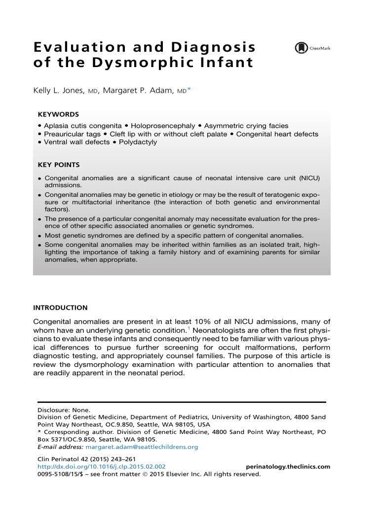 Evaluation and Diagnosis of The Dysmorphic Infant | Download Free PDF ...