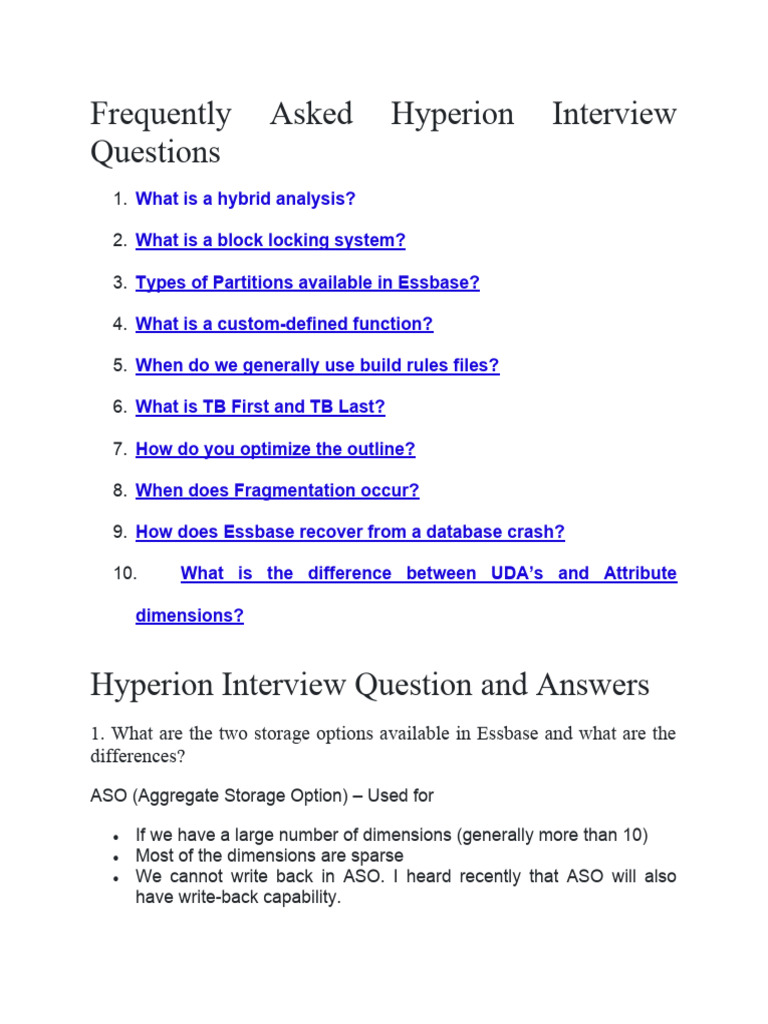 Frequently Asked Hyperion Interview Questions | PDF | Databases | Computing
