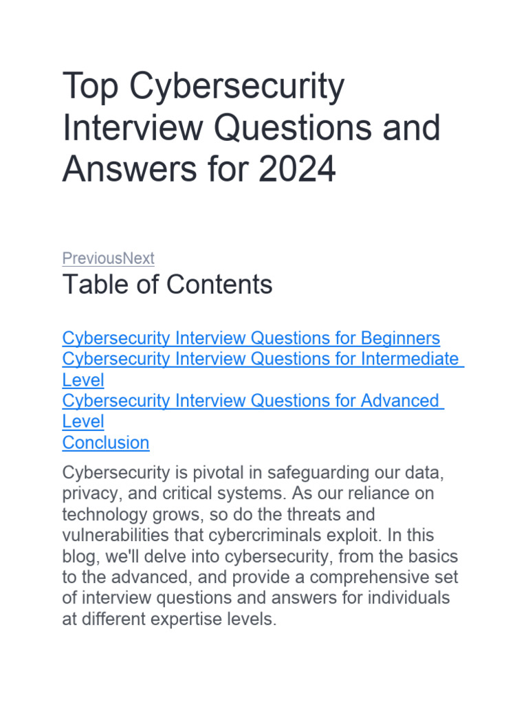 Cybersecurity Interview Q&A for 2024 | PDF | Security | Computer Security