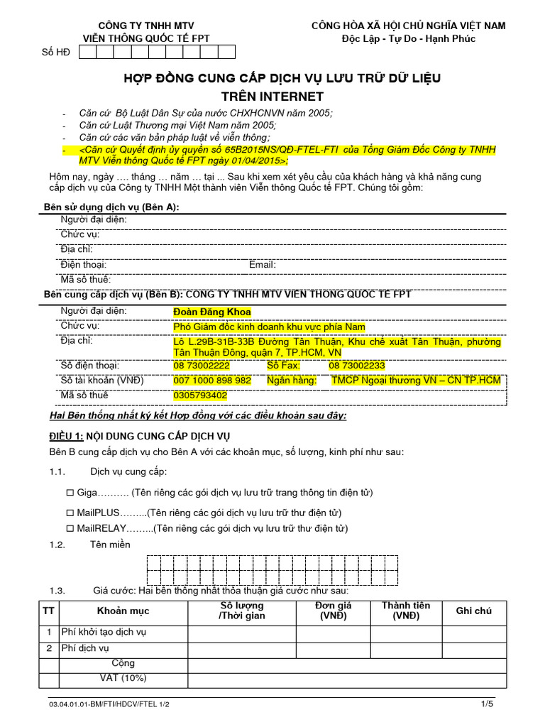 03.04.01.01bmfti12 Hop Dong Luu Tru Du Lieu Tren Internet Hosting | PDF
