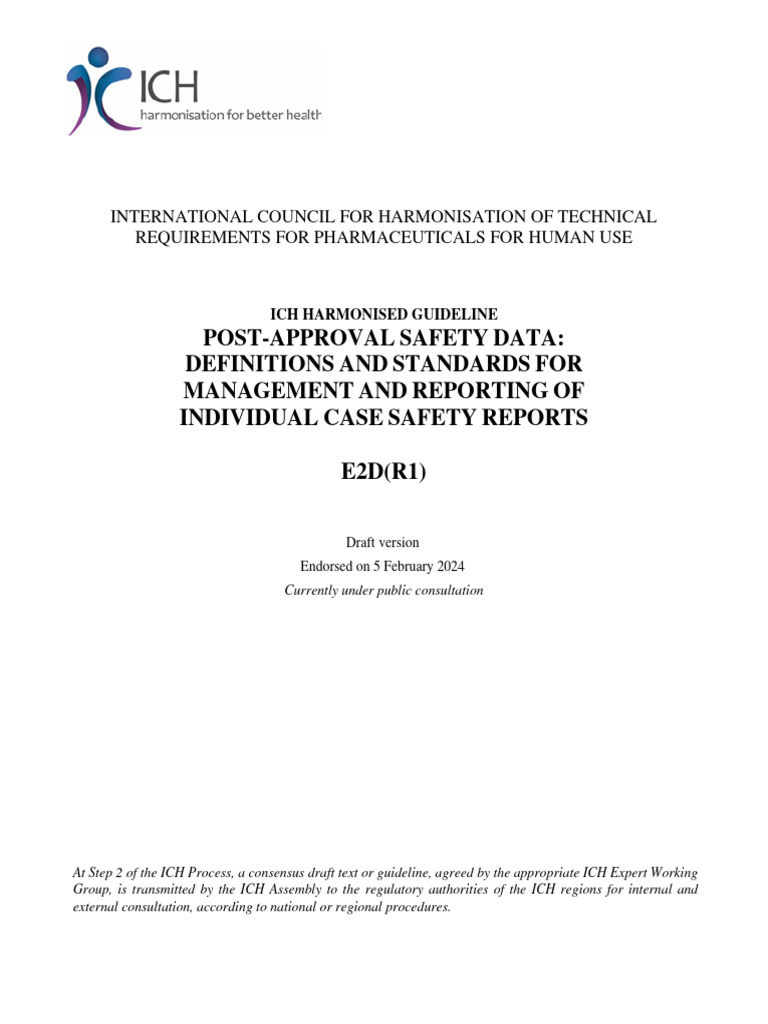 ICH - E2D (R1) - Step3 - Draft Guideline - 2024 - 0205 | PDF | Pharmacovigilance | Health Care